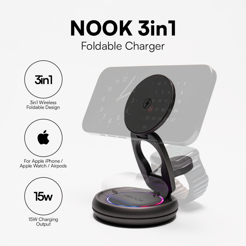 Jual NOOK WC1 15W 3in1 Wireless Foldable Magnetic Charger Stand by ...
