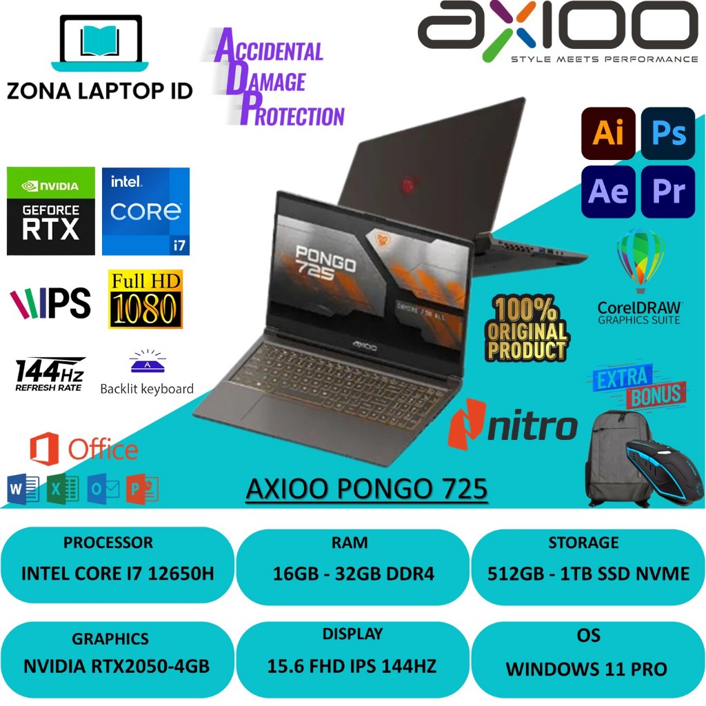 Jual LAPTOP GAMING AXIOO PONGO 725 INTEL i7 12650H 32GB 1TB SSD RTX2050 ...