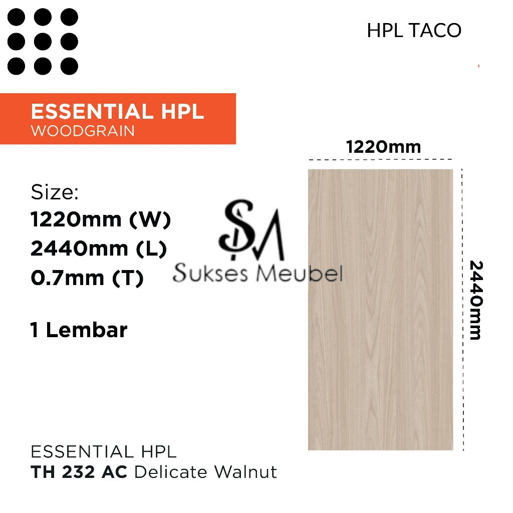 Jual TACO HPL Woodgrain Walnut TH 232 AC - Delicate Walnut | Per 1 Lembar Ukuran 122cm x 244cm ...