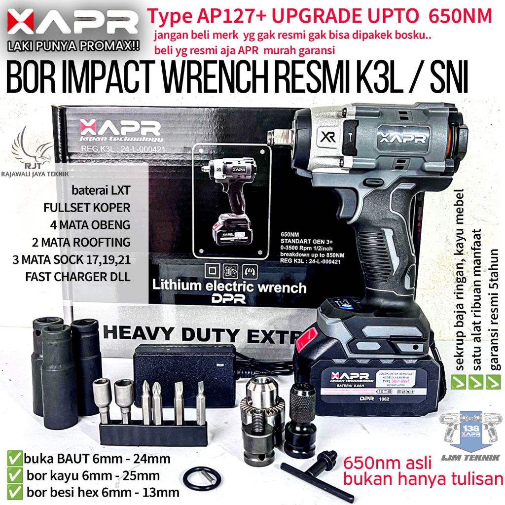 Jual APR JAPAN BOR IMPACT WRENCH AP127+ 650NM BODY KECIL TENAGA BESAR ...