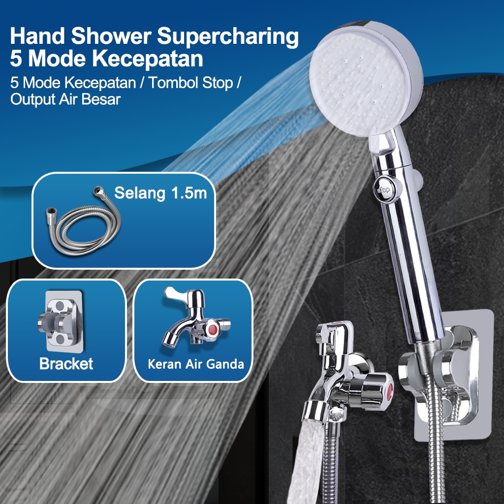 Jual Hand Shower Kamar Mandi Filter Saringan Silver Putih Kepala Shower Bracket Selang Keran ...