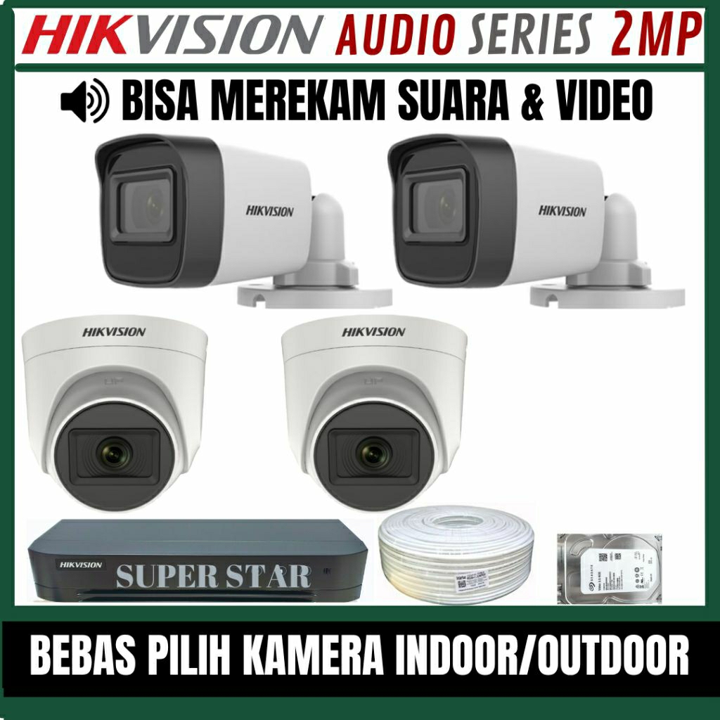 Jual PAKET CCTV HIKVISION 4 CHANNEL 4 KAMERA 2MP 1080P | Shopee Indonesia