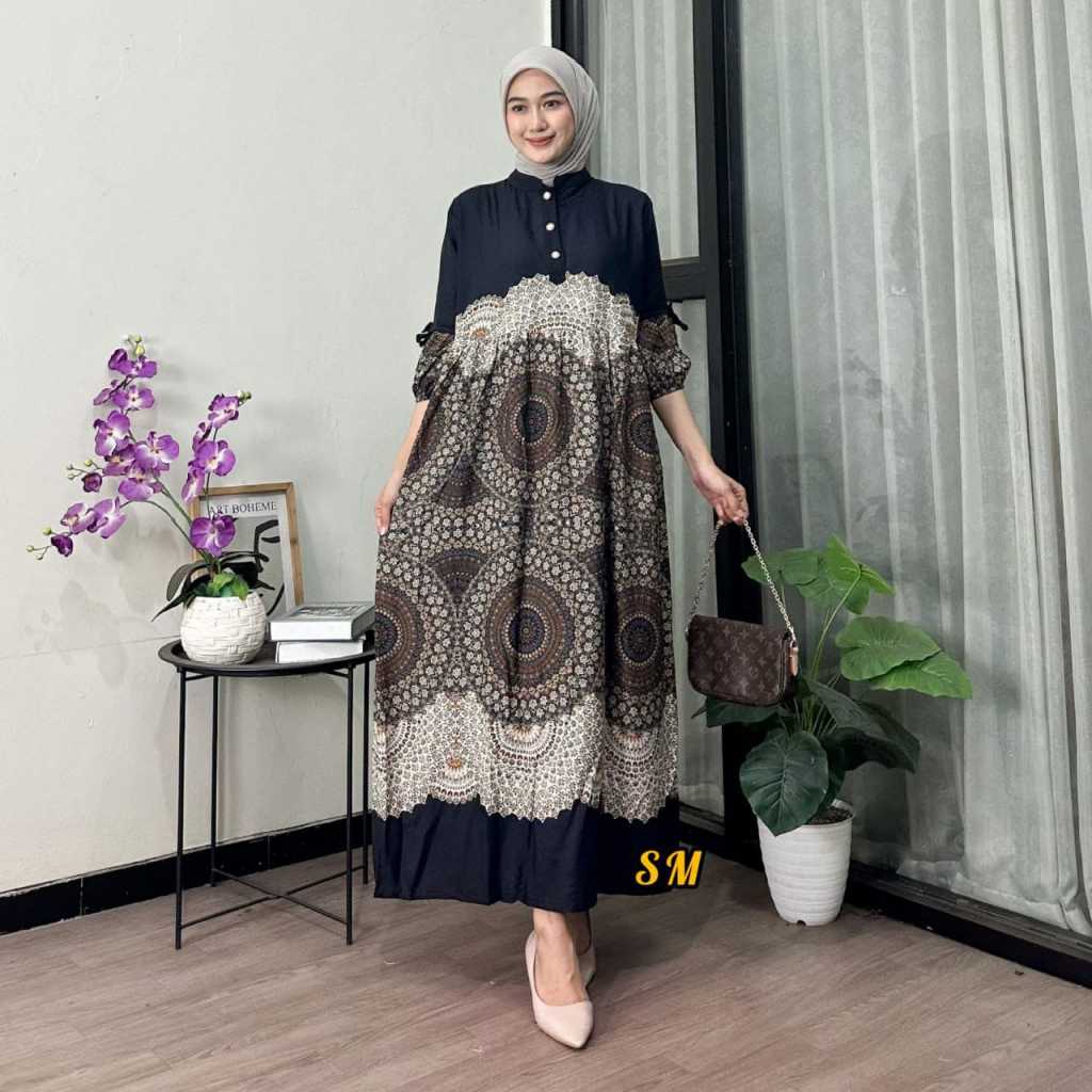 Jual Gamis Midi Dahlia Dress Rayon Pita Lengan Balon Busui Bumil ...