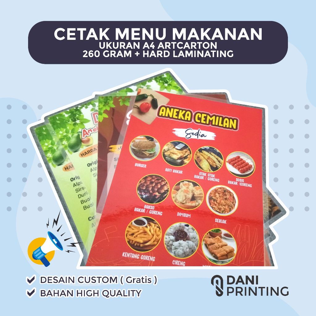 Jual Cetak Daftar Menu Ukuran A4 Plus Hard Laminating | Shopee Indonesia