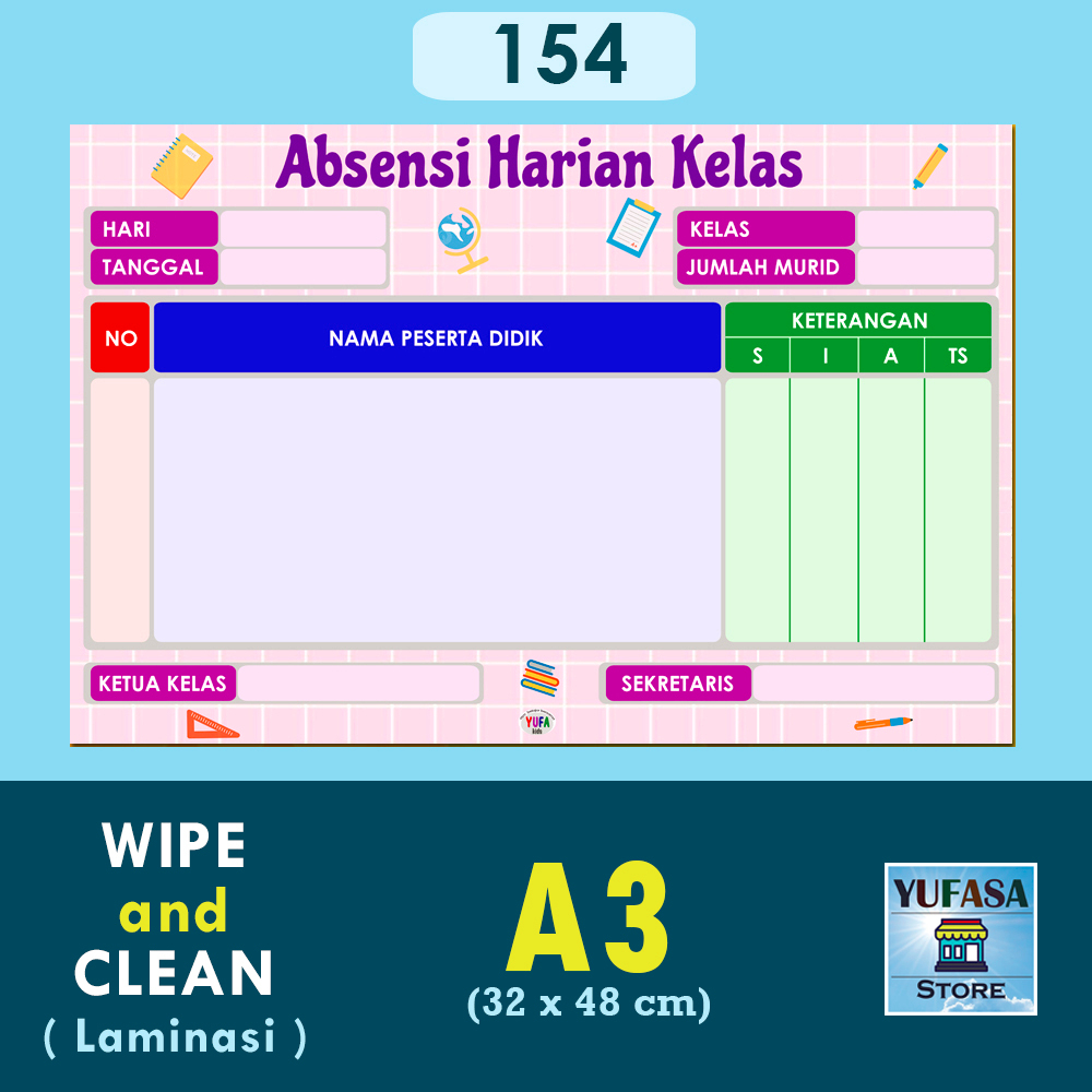 Jual 154 poster absensi kelas - Poster Edukasi Anak - Poster belajar ...
