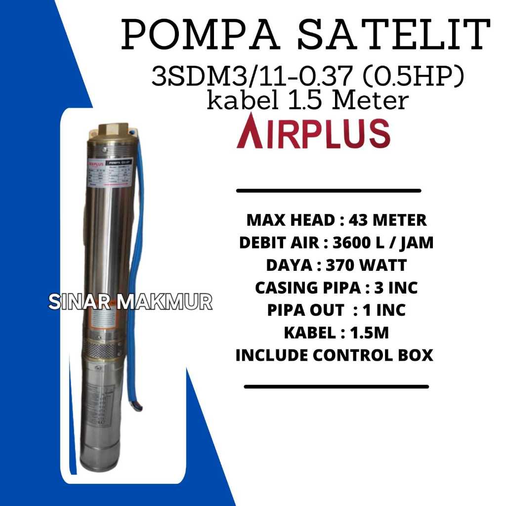 Jual POMPA AIR SATELIT /SIBEL/SUBMERSIBLE PUMP /AIRPLUS 3SDM3/11-0.37(0 ...