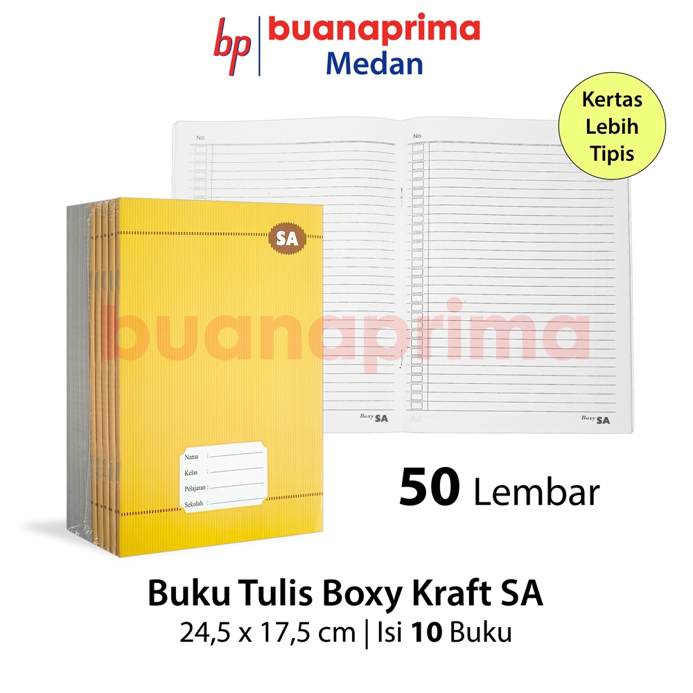 Jual Buku Tulis PANJANG SA KRAFT 50 Lembar 1 Pack Isi 10 Buku Boxy ...