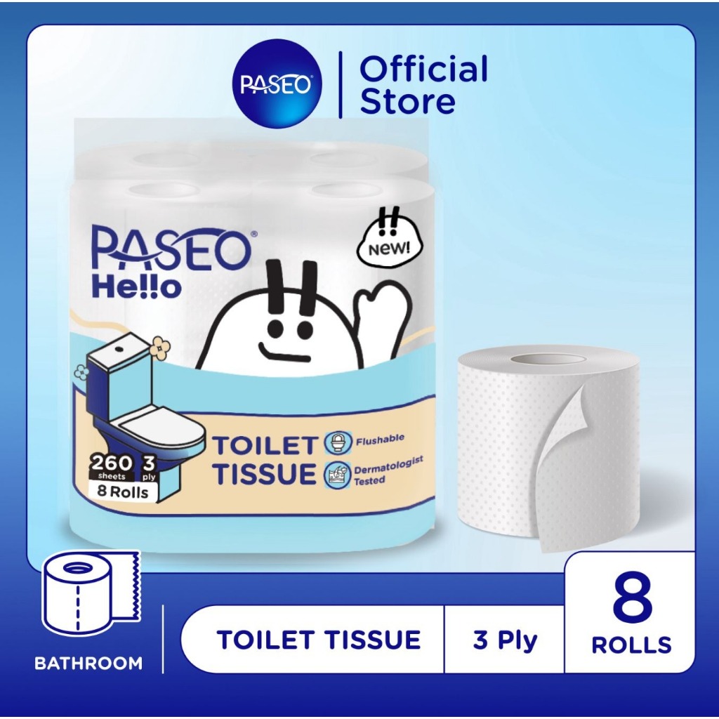 Jual Paseo Hello Bathroom Roll Tissue Emboss / Tisu Toilet Gulung Flushable 3 ply 8 rolls ...