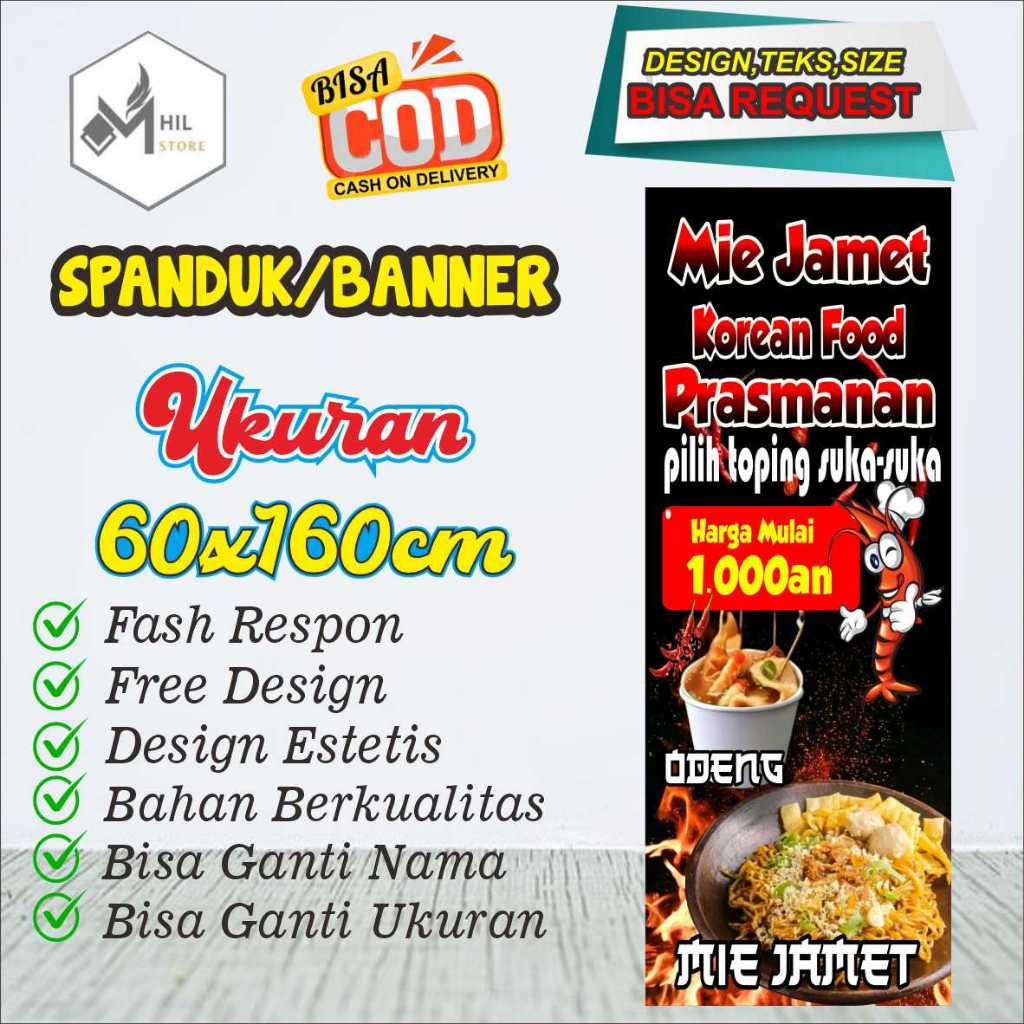 Jual Spanduk Banner Size 60x160cm MIE PEDAS Custom Design Dan ukuran ...