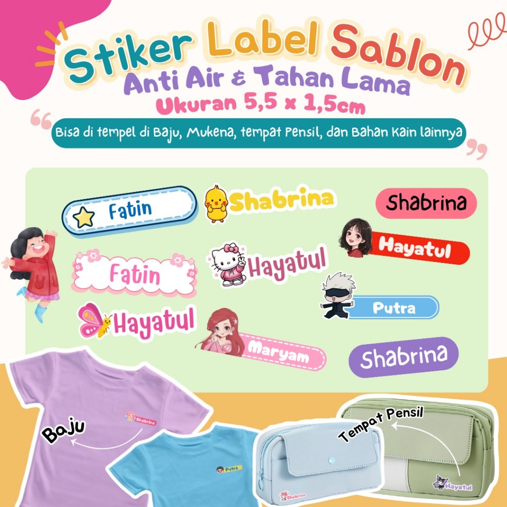 Jual Stiker Sablon Print DTF Nama Custom Waterproof Label Nama Stiker ...