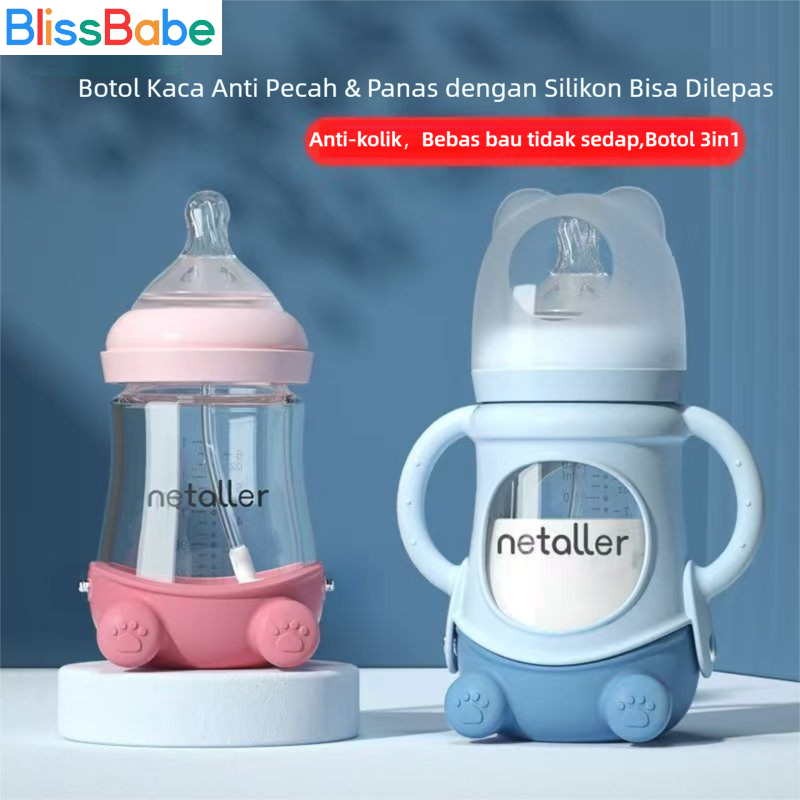 Jual Botol Susu Kaca Anti Tumpah dengan Dot Kaliber Lebar dan Penutup ...