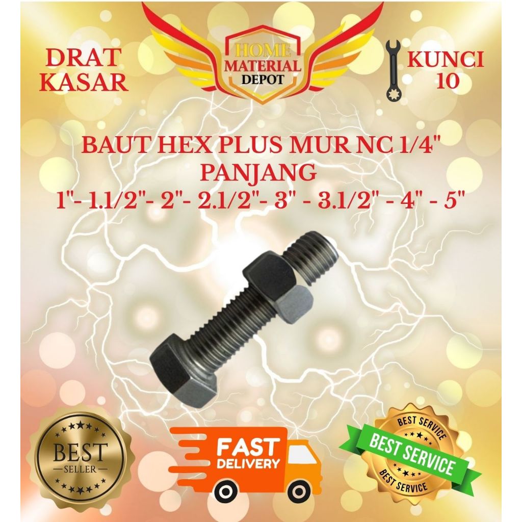 Jual Baut Mur NC 1/4 Kunci10 | NC 5/16 Kunci 12 | NC 3/8 Kunci 14 ...