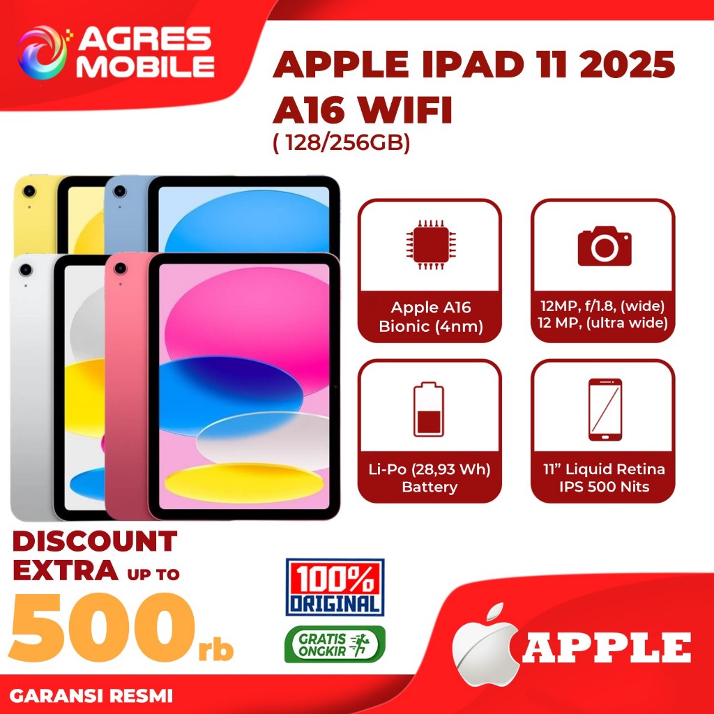Jual Apple iPad 11 2025 A16 128/256GB WIFI 11 Inch - Garansi Resmi Indonesia | Shopee Indonesia
