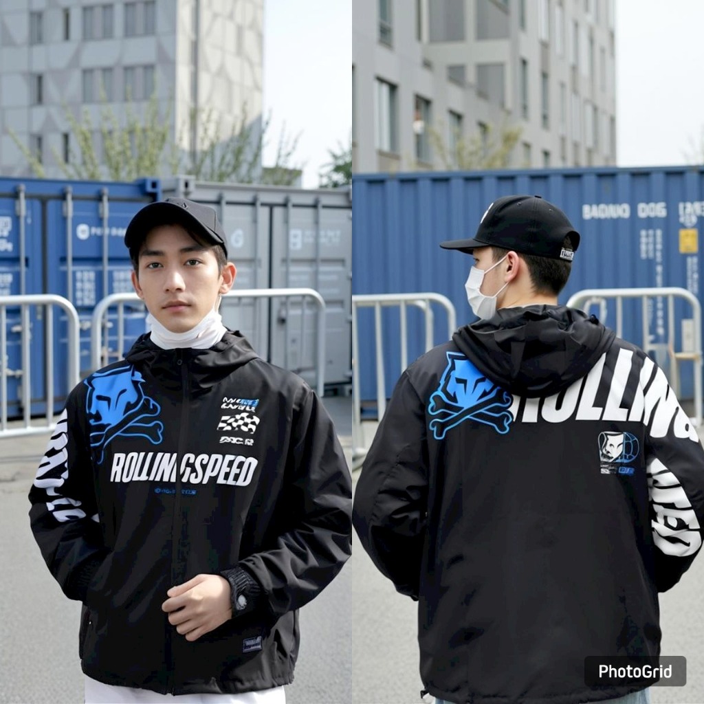 Jual Jaket Rollingspeed Bahan Parasut Anti Air || Emlin Windbreaker Jacket Black || Pria Wanita ...