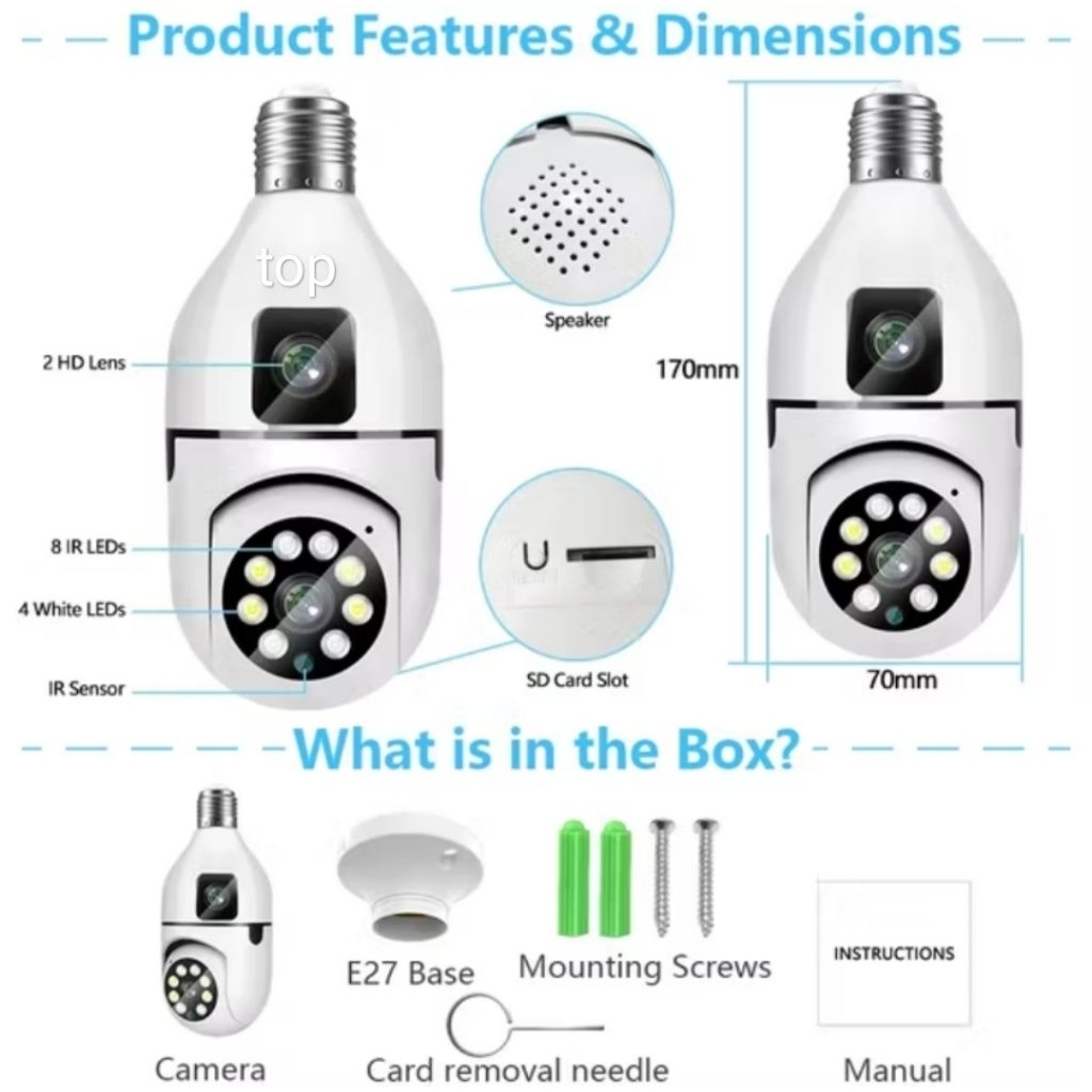 Jual Cctv Lampu 2 Lensa IP Cam 8MP Dual Lens Camera V380 Pro Wifi ...