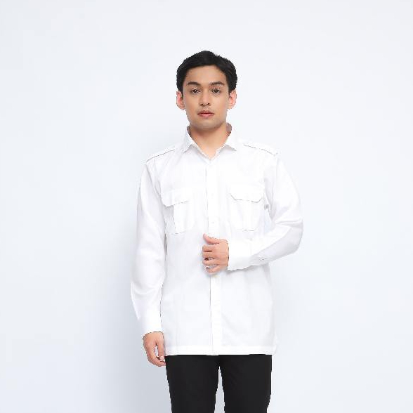 Jual Van Jose Kemeja Putih Pangkat Pria Lengan Panjang Kantong 2 ...