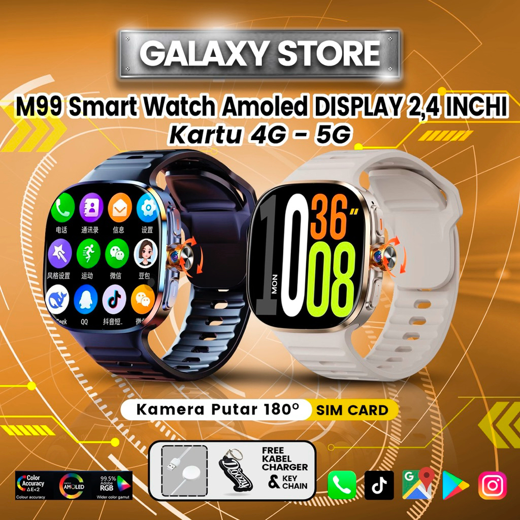 Jual Galaxy-M99 smartwach android jam tangan simcard 5G Amoled display ...