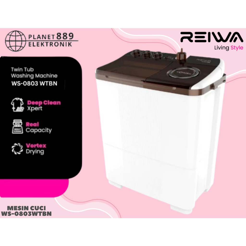 Jual Reiwa WS-0803WTBN Mesin Cuci 2 Tabung Walnut Brown 8Kg Twintub ...