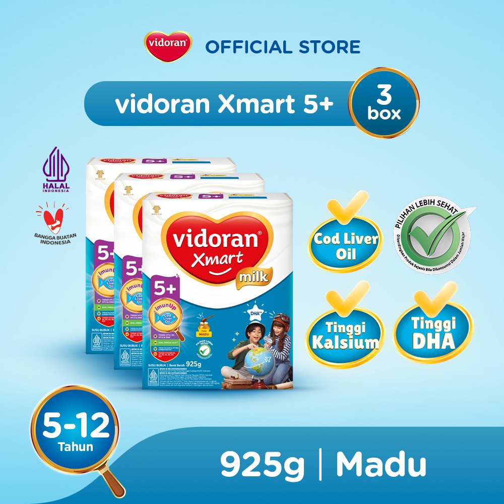 Jual Vidoran Xmart 5+ Imun Up Susu Formula Madu [925 G/3 Box] | Shopee ...