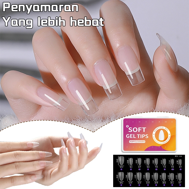 Jual 420Pcs Soft Gel Rainbow Tip Nail Extension Kuku Palsu Tipe [15 ...
