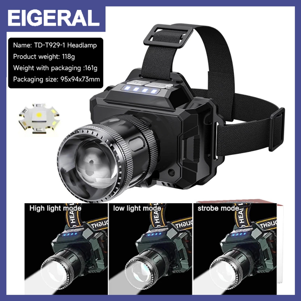 Jual Headlamp Zoom TD-929 LED Outdoor 500W Senter Kepala Super Terang ...