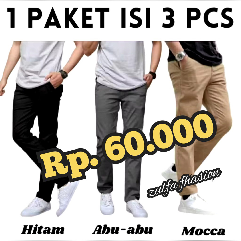 Jual Promo Super Gila 60 Dapat 3 Pcs Celana Chino Panjang Distro Rib Pinggang Karet Dewasa ...
