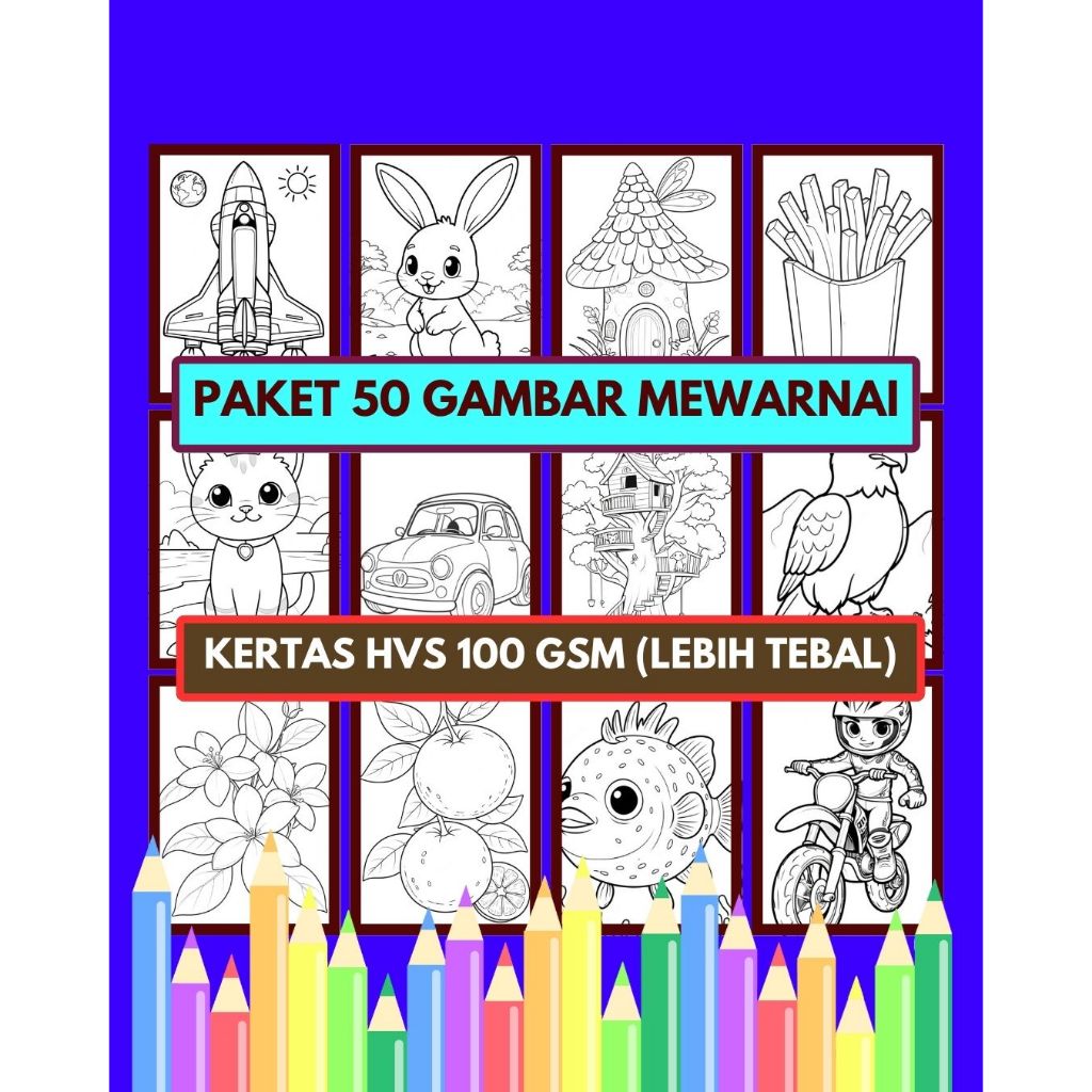 Jual Paket 50 Lembar Mewarnai Ukuran A5 / Buku Gambar Mewarnai ...