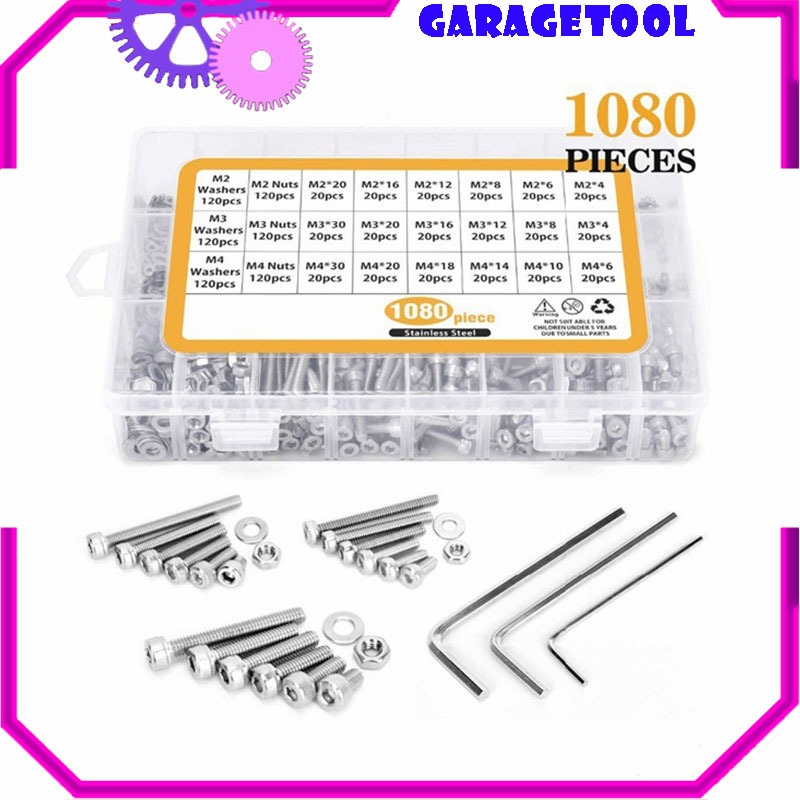 Jual GT| 1080PCS Baut Mur Washer Ring Set Bulat Hex M2 M3 M4 Paket ...