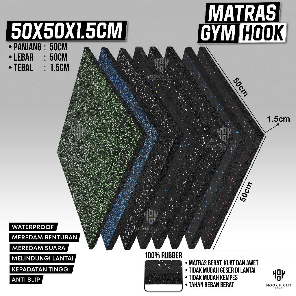 Jual Matras Gym Karet 50cm x50 cm x 1,5 cm Indofight Karpet Fitness ...