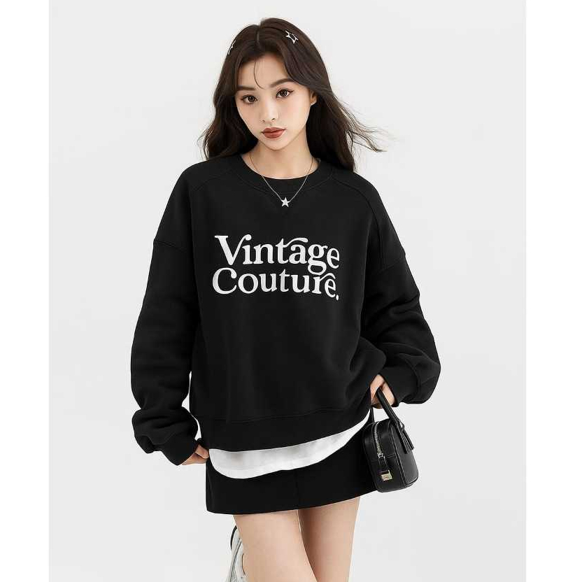 Jual Vintage Couture Sweater Basic Oversize Wanita - Crewneck Sweater ...