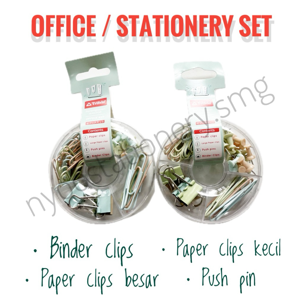 Jual STATIONERY SET / OFFICE SET LENGKAP BINDER CLIP PAPER CLIP PUSHPIN ...