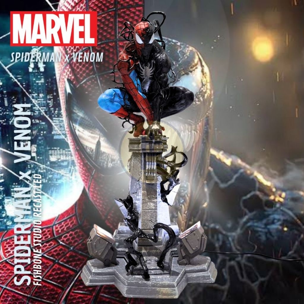 Jual Action Figure Spiderman x Venom Statue Marvel LED Fishbone Studio ...