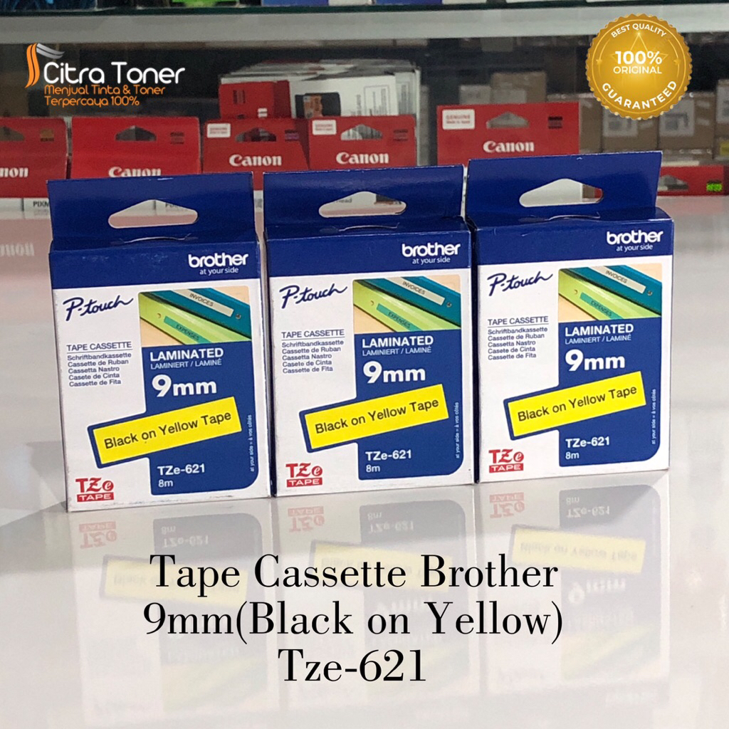 Jual Brother Label Tape Tze-621 9mm Black on Yellow Original | Shopee ...