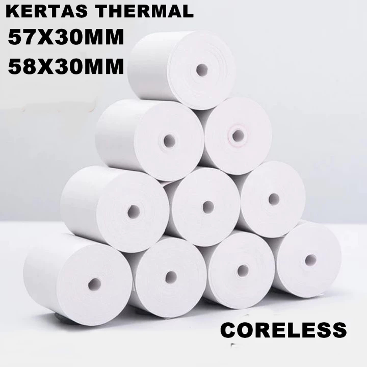 Jual Kertas Struk Thermal Coreless 57X30 58X30 Paper Roll Termal Edc ...