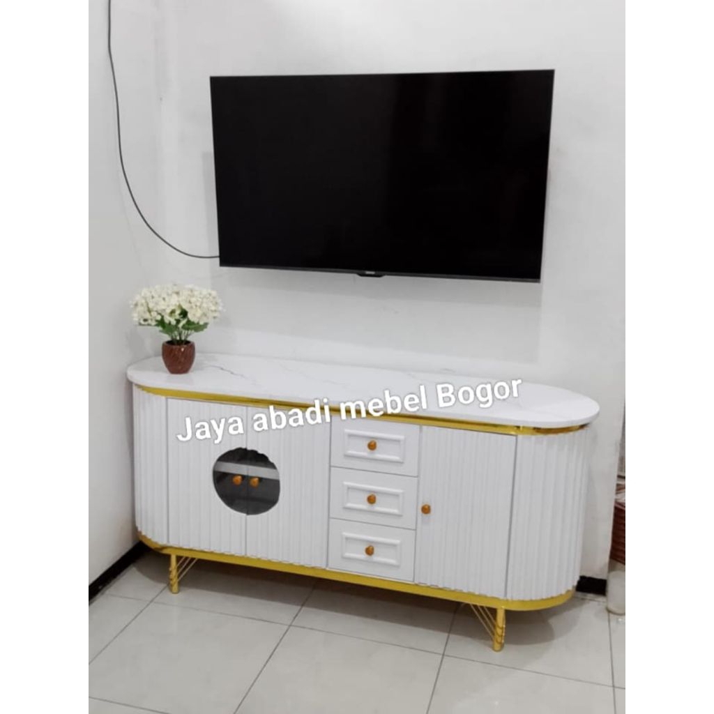 Jual meja tv/bufet tv oval list gold kaki besi khusus Jabodetabek ...