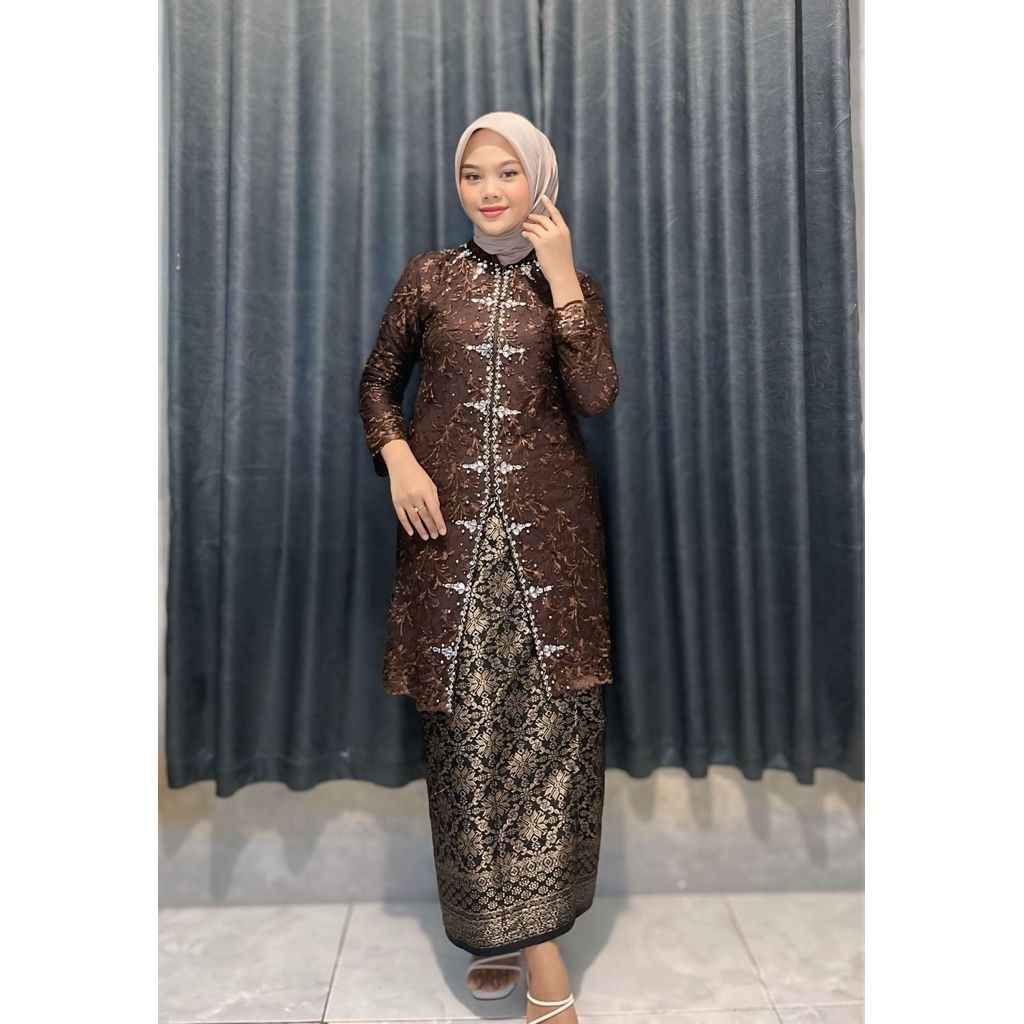 Jual Kebaya Tunik Brukat Busui Payet Mewah AK / Kebaya Melayu Setelan Rok Songket / Kebaya ...
