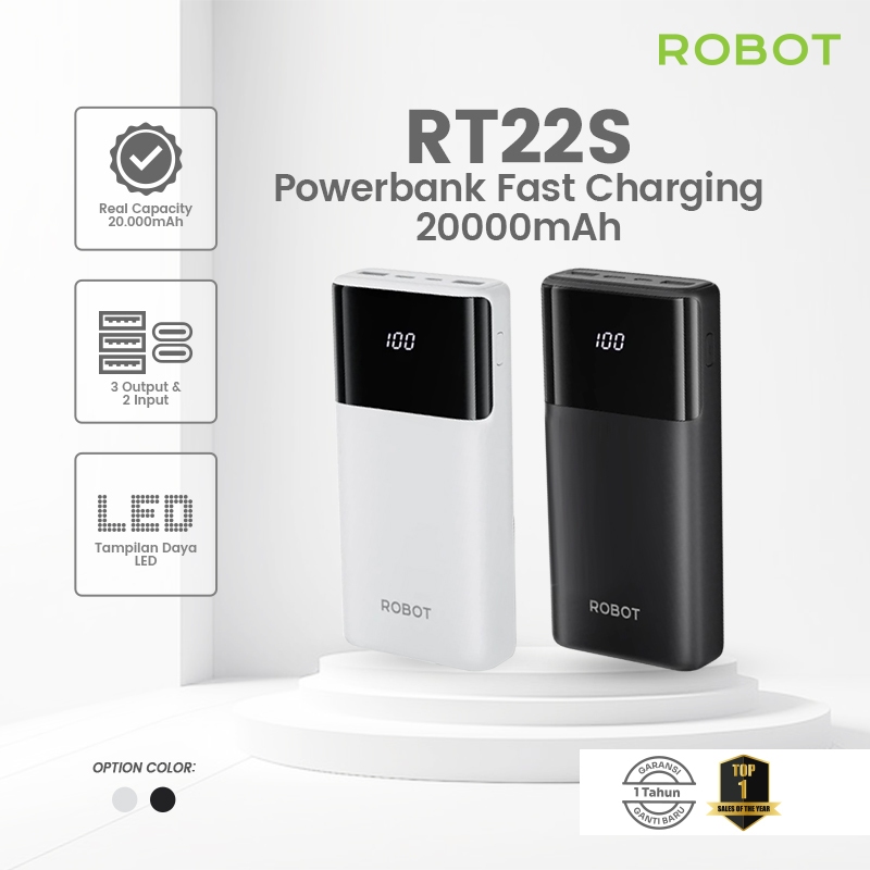 Jual ROBOT Smart Powerbank Fast Charging 20000mAh LED Digital Display ...