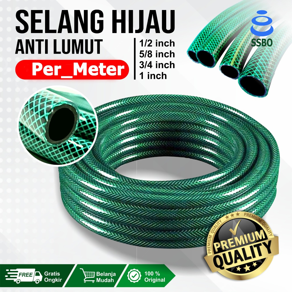 Jual SSBO Selang Anti lumut Hijau Selang Air Benang 2 Meter Selang Kebun Tebal 1/2 5/8 3/4 1 ...