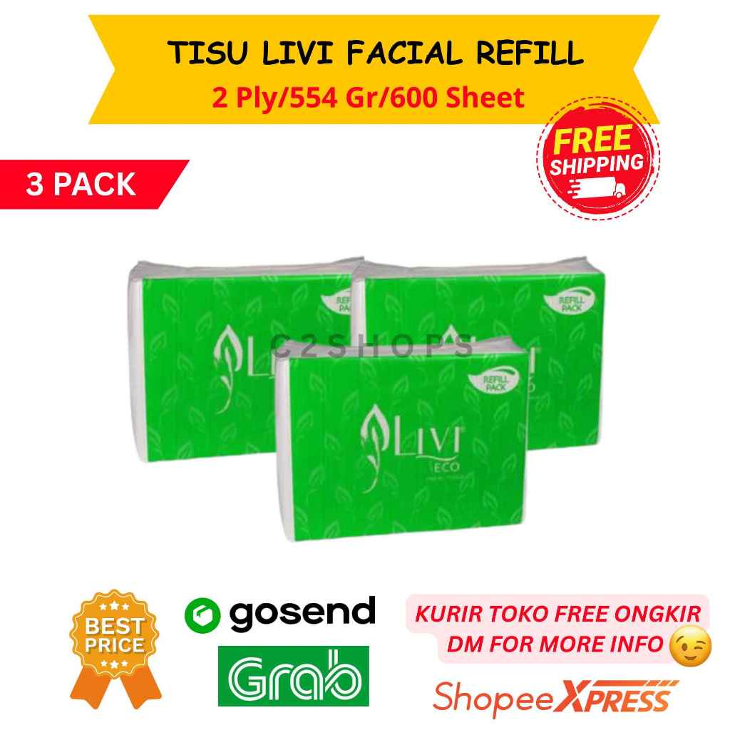 Jual GROSIR - TISU TISSUE LIVI ECO FACIAL REFILL 554Gr | 600 sheet ...