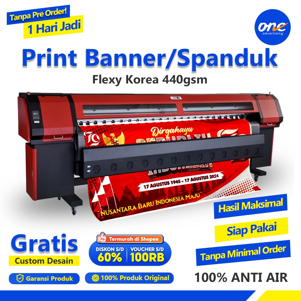 Jual Cetak Banner/Spanduk Flexy Korea 440gsm Free Lubang Mata Ayam Custom Desain | Shopee Indonesia