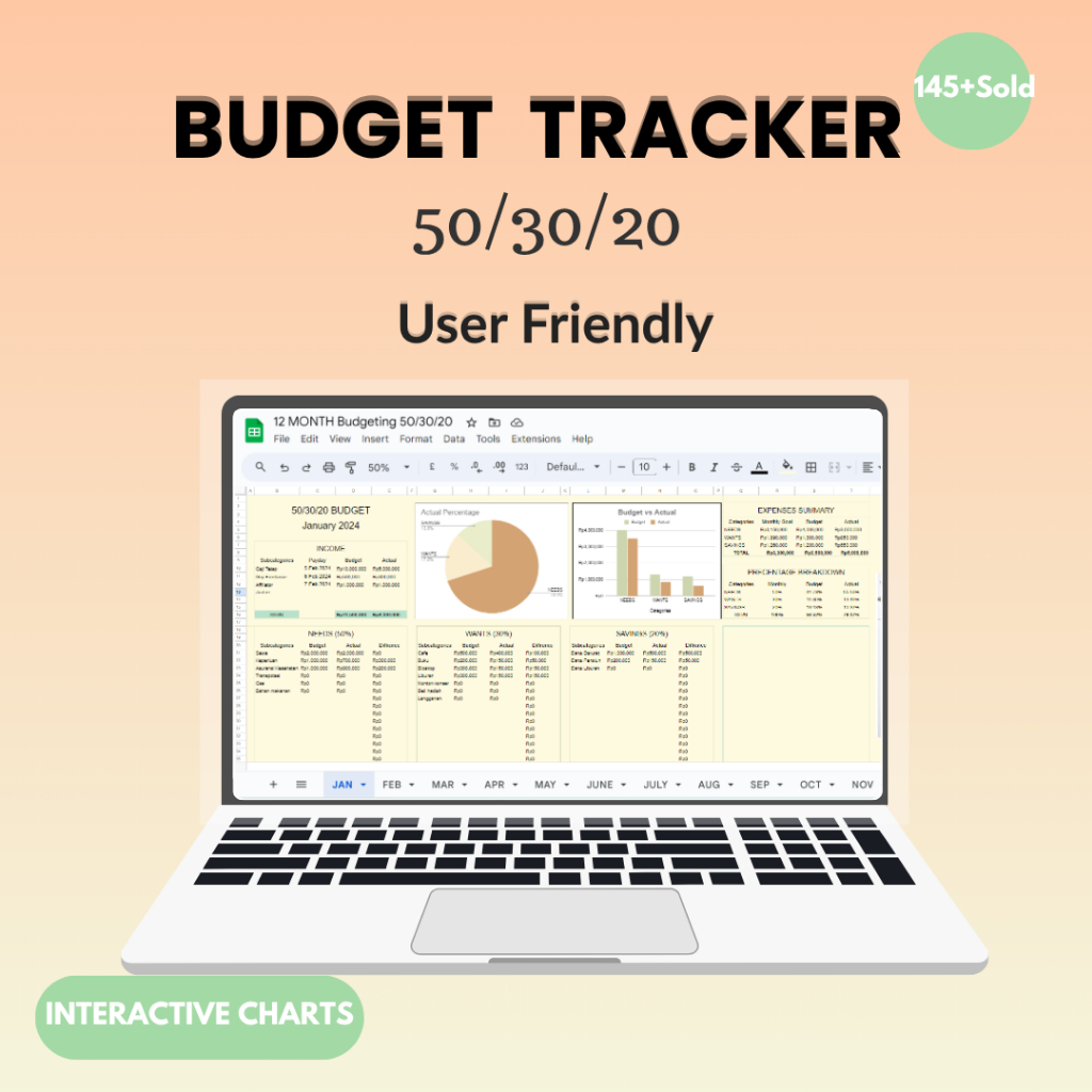 Jual Budget Tracker 50/30/20 — Excel & Google Sheet, Simpel, User ...
