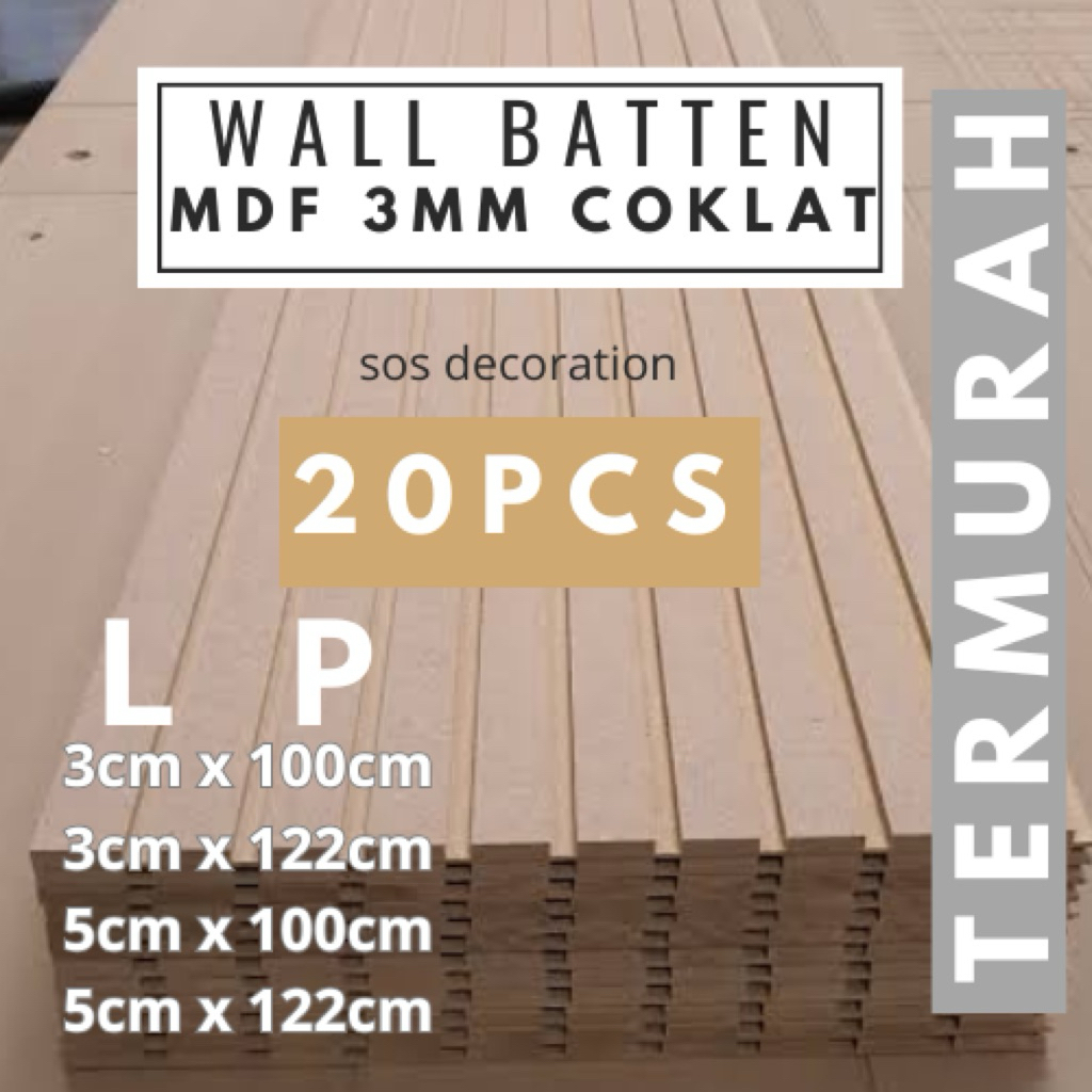 Jual PAKET 20pcs wall batten mdf 3cm ketebalan 3mm panjang 100-122 ...