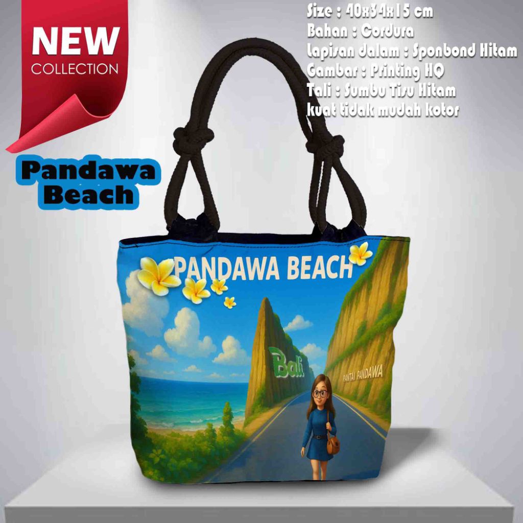 Jual (Souvernir) totebag tali sumbu kepang warna hitam motif Bali ...