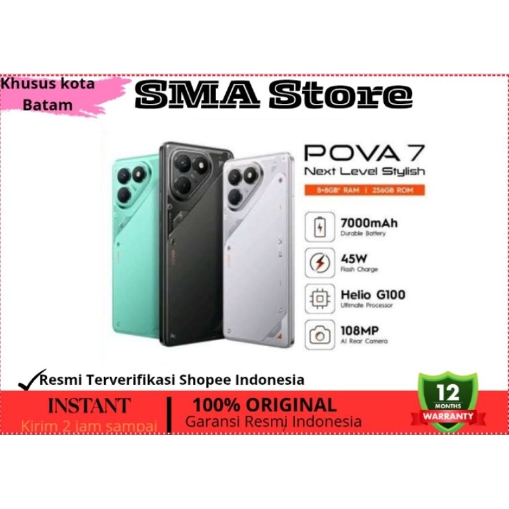 Jual Tecno Pova 7 8GB 256GB | Helio G100 Ultimate 6,78" 120Hz Vivid Display Battery 7000mAh Fast ...