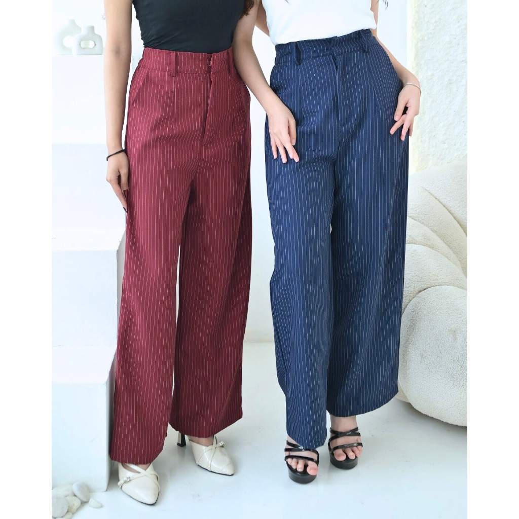 Jual SORA PANTS | Celana Garis Kulot Casual Formal Loose Pants Stripe ...