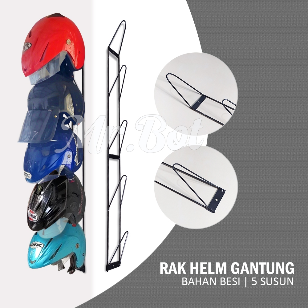 Jual Rak Helm Gantung 5 Susun Tempel Dinding Besi Kokoh Anti Karat ...