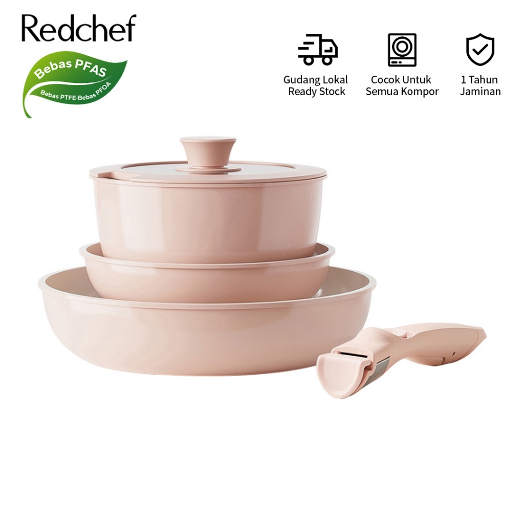 Jual Redchef Set Peralatan Masak Keramik Anti Lengket Pink 5Pcs/16Pcs Gagang Lepas Tanpa PFAS ...