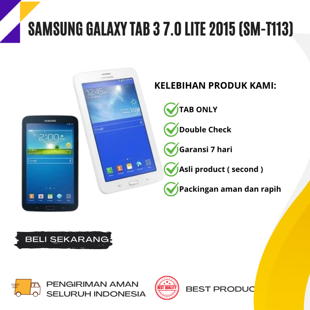 Jual Samsung Galaxy Tab 3 7.0 Lite 2015 (SM-T113) 1/8 GB Wifi Only Second | Shopee Indonesia