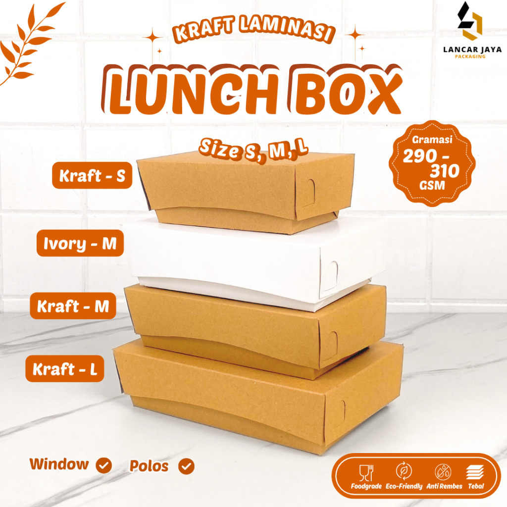 Jual Paper Lunch Box Kotak Makan Kertas Kraft Coklat Dos Kemasan Nasi S ...