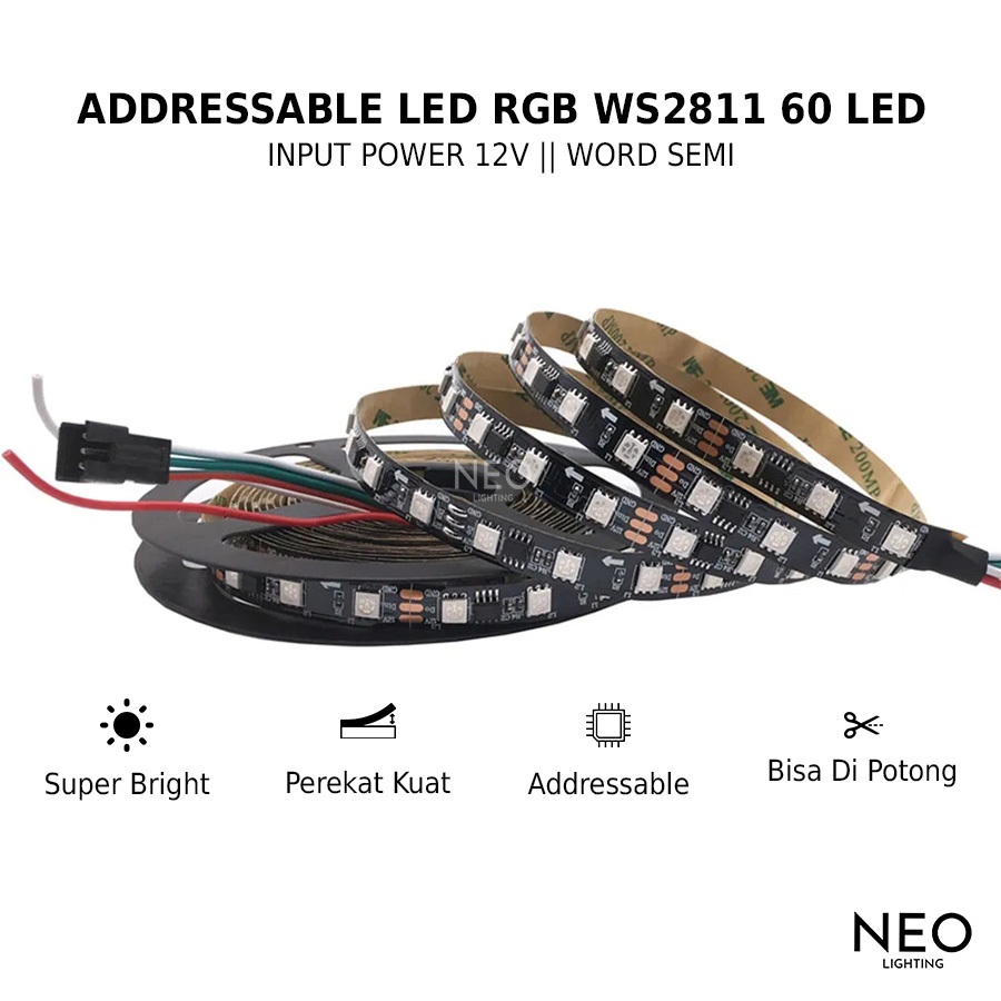Jual Neo Smart LED Strip RGB Addressable RGB WS2811 12V 60/Meter ORI ...